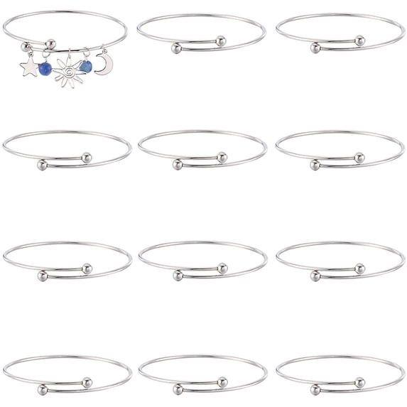 12Pcs Adjustable Wire Bracelet Silver Expandable Bangle Stainless Steel ...