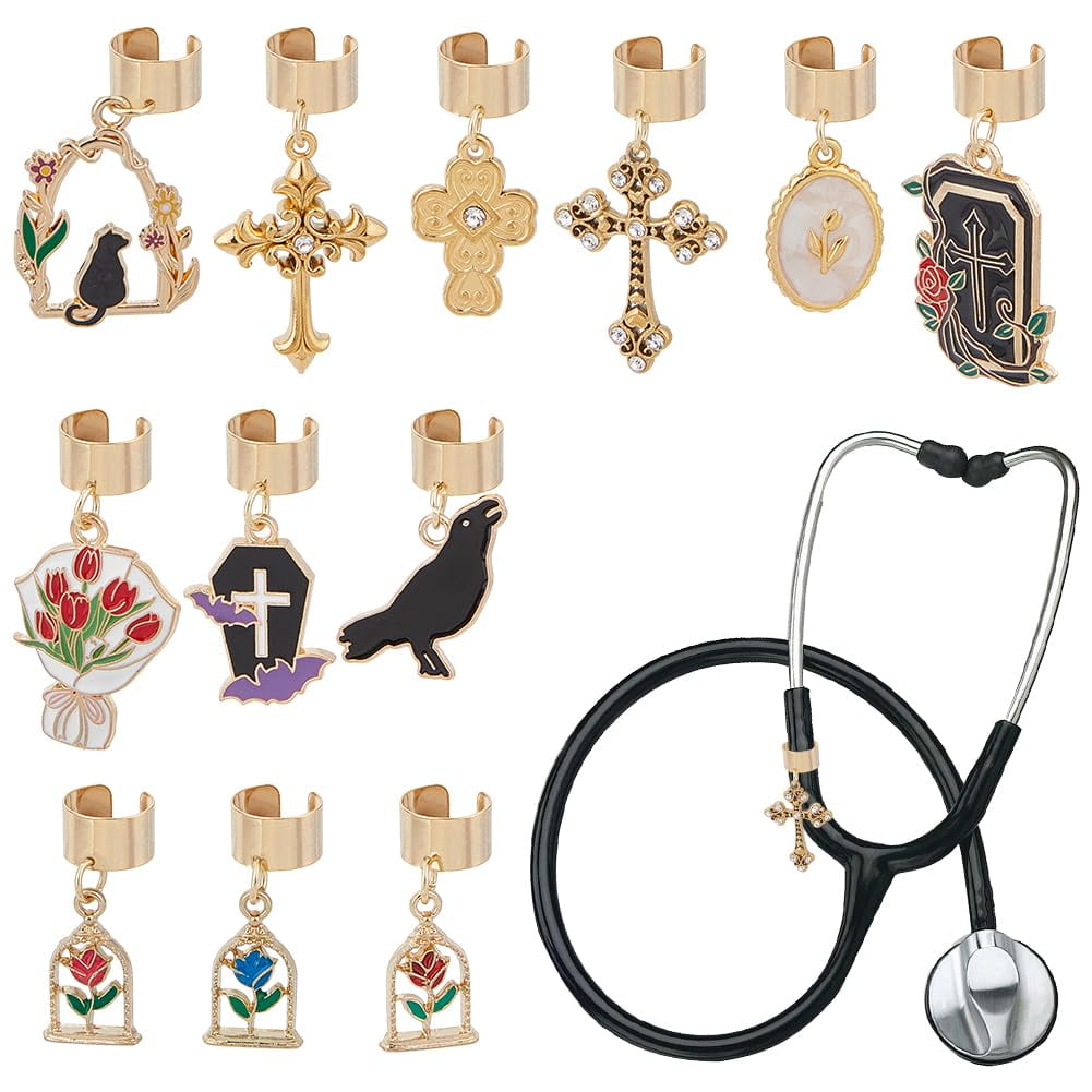 12Pcs Alloy Enamel Stethoscope Pendant Decorations with 304 Stainless ...