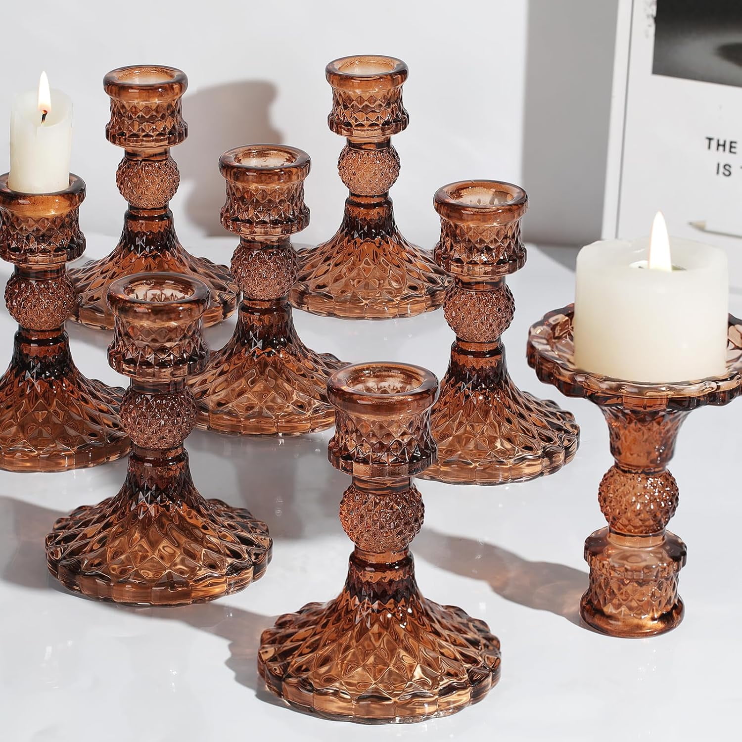 12Pcs Amber Candlestick Holders Set- 4" H Taper Candle Holders Bulk ...