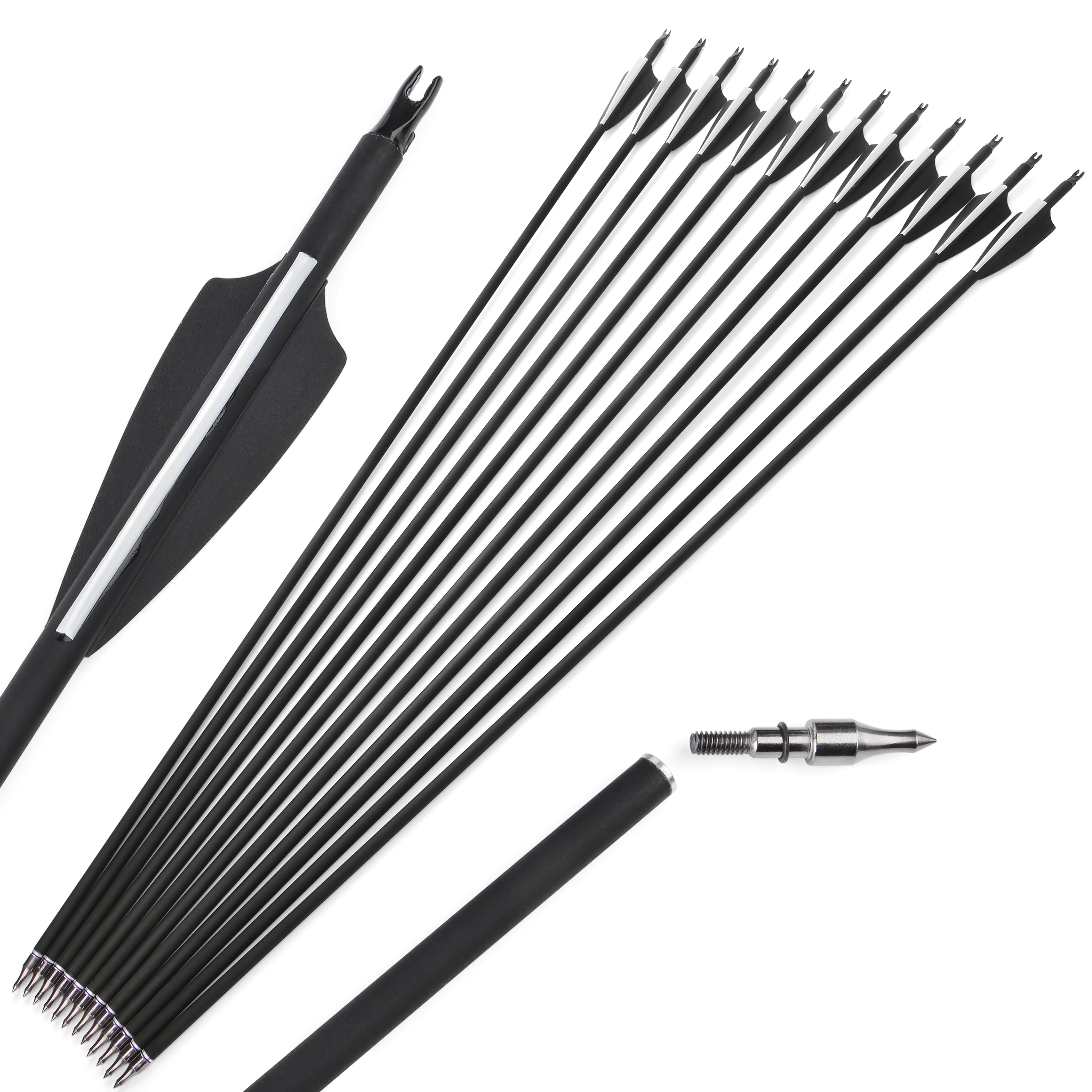 12Pcs Archery 30" Carbon Arrows ID6.2mm Spine 500 3" Compound Bow ...