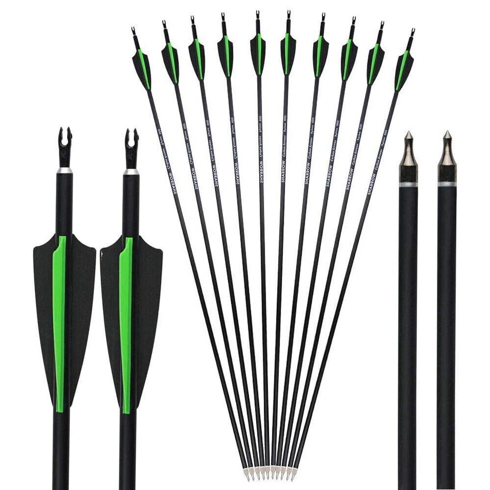 AMEYXGS 12Pcs Archery Carbon Arrows 30in Spine 500 for Compound Bow ...