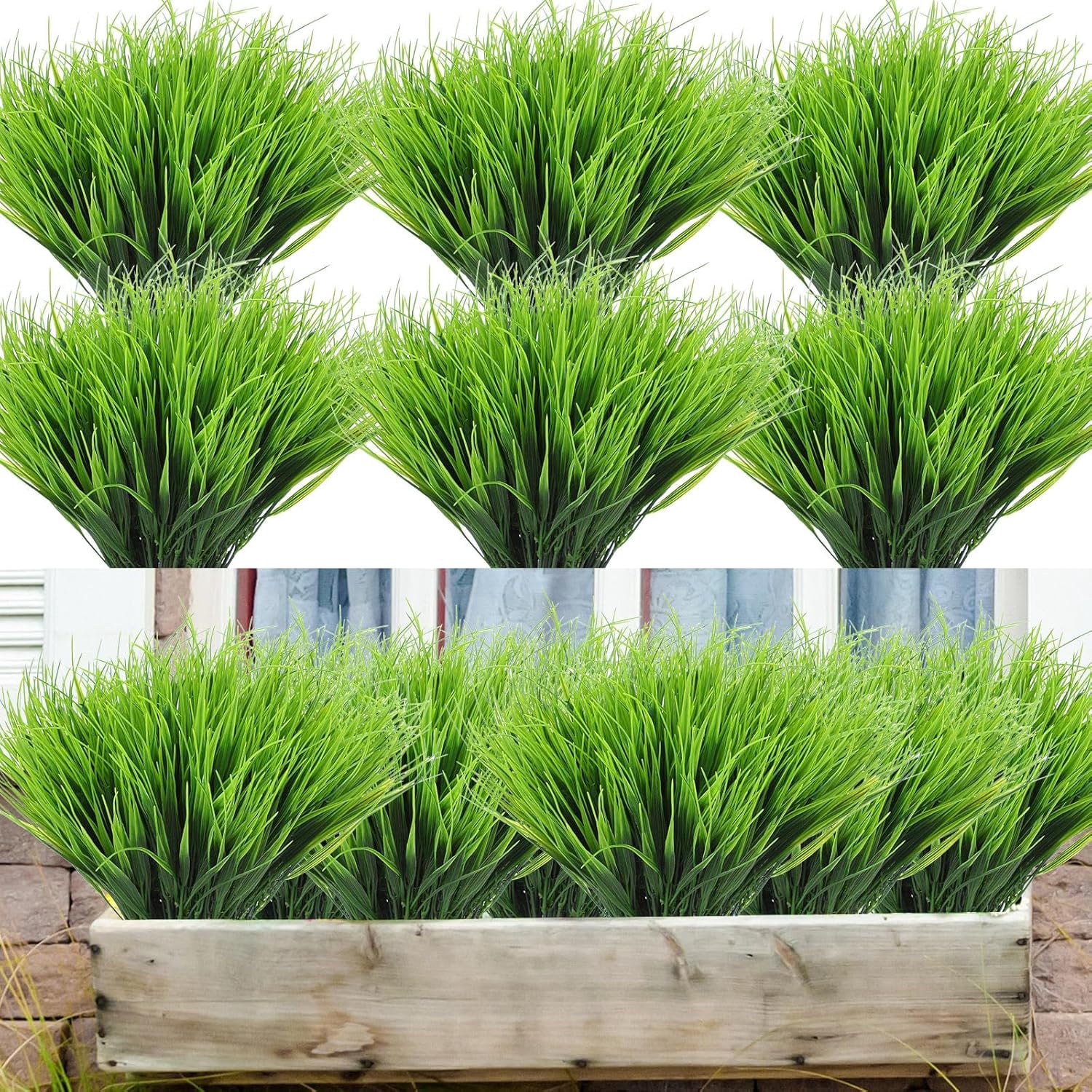12Pcs Artificial Wheat Grass Faux Shrubs Plastic Greenery Plants Indoor ...