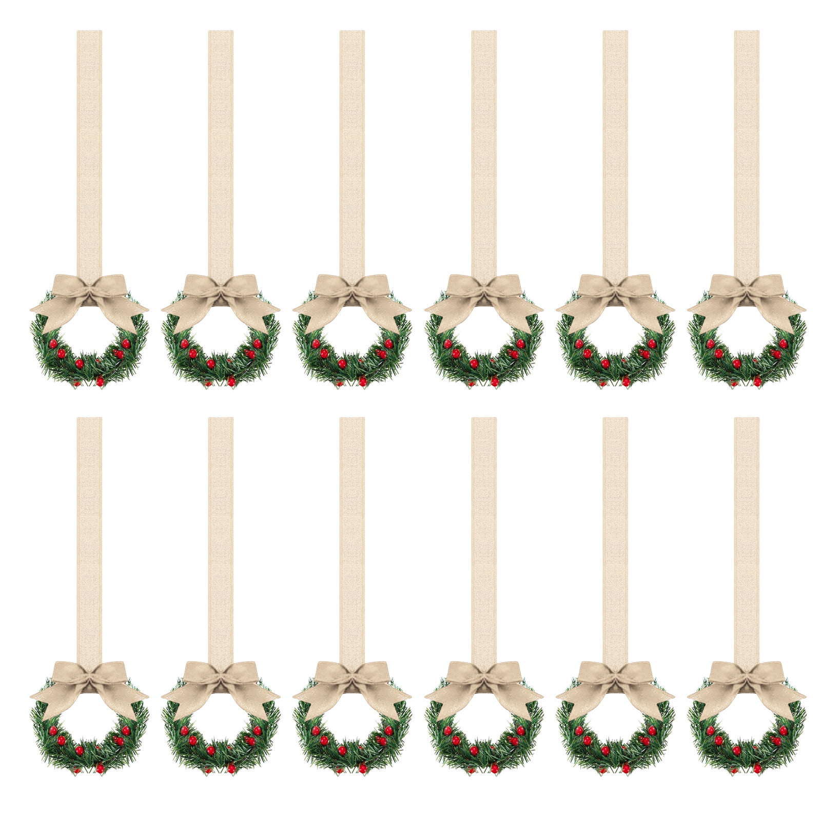 12Pcs Artificial Wreath 13cm Small Christmas Wreaths Ribbon Bows Wreath ...