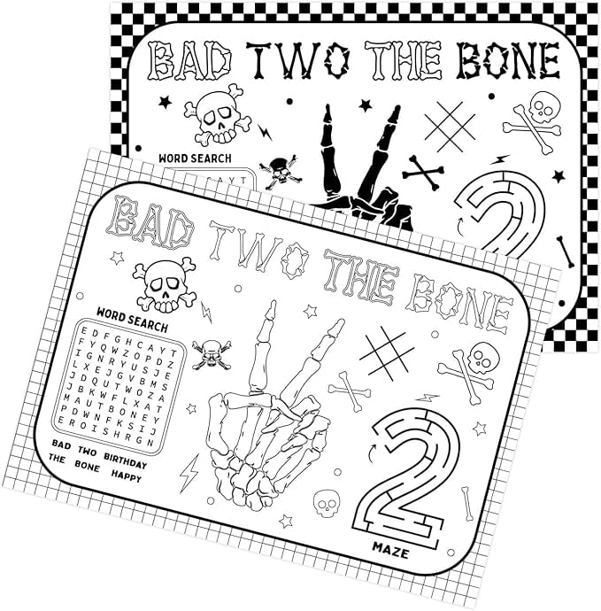 12Pcs Bad Two The Bone Coloring Placemats, Bone 2nd Birthday Decoration ...