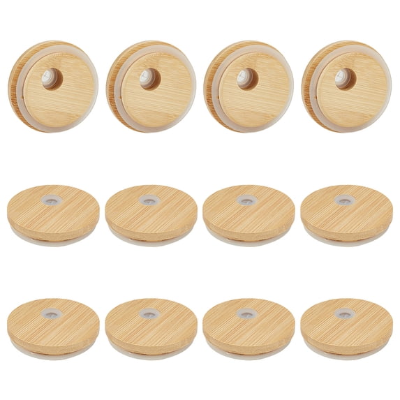 12Pcs Bamboo Lids for Glass Cups 2.8 Inch Reusable Cup Lid with Straw ...