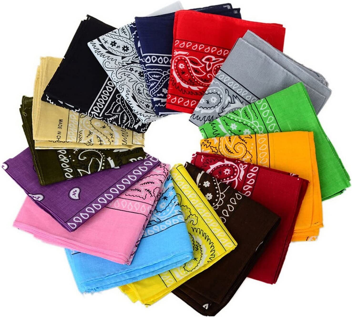 12Pcs Bandanas 100% Cotton Double Sided Paisley Print Head Wrap Scarf ...