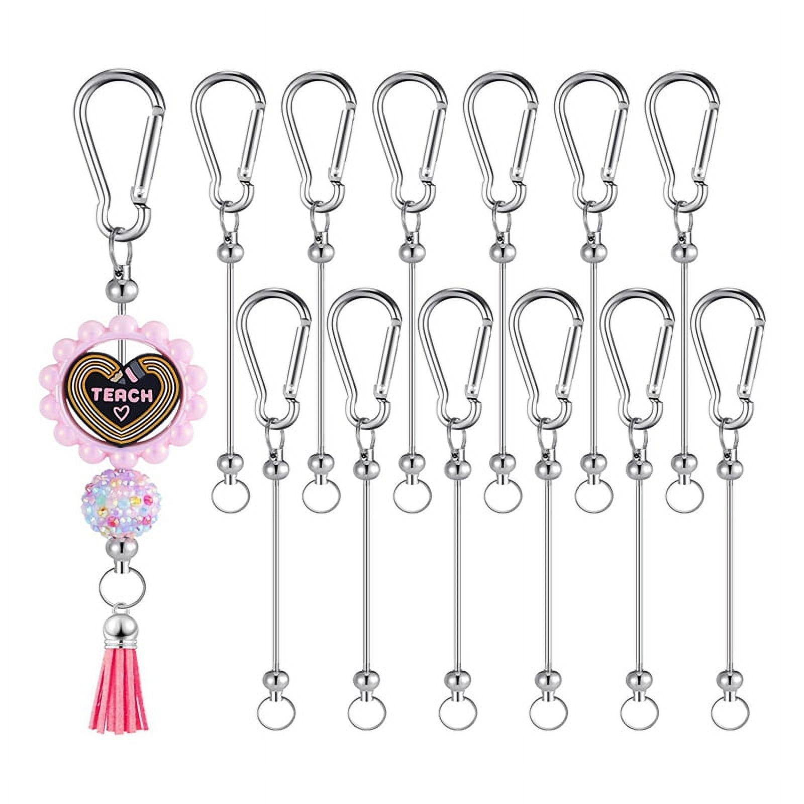 12Pcs Beadable Keychain Bars Silver Bead Keychain Bulk DIY Blank ...