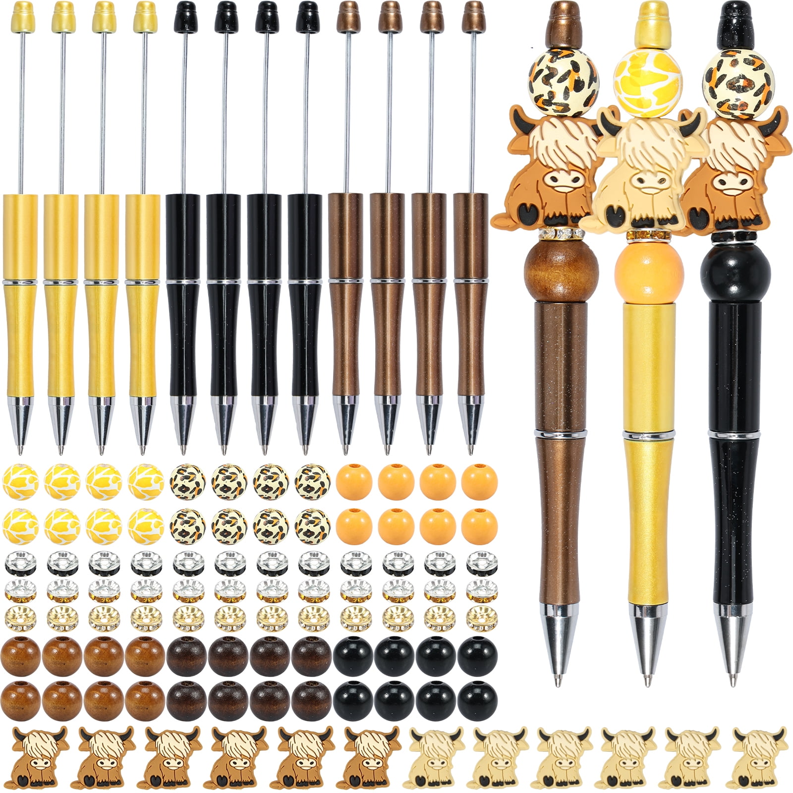 12Pcs Beadable Pen Set Assorted Plastic Bead Pens with Colorful Wooden ...