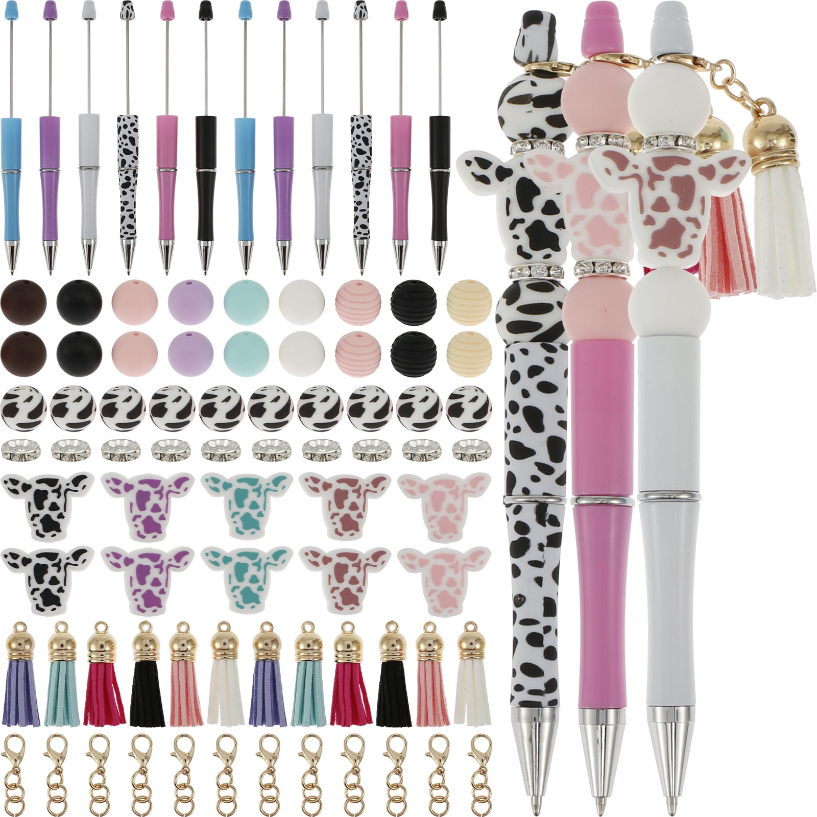 12Pcs Beadable Pen Set Assorted Plastic Bead Pens with Solid Color ...