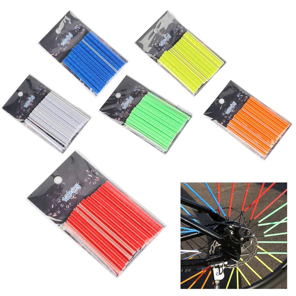 12Pcs Bicycle Wheel Spokes Reflective Sticker Tube Strip Cycling ...