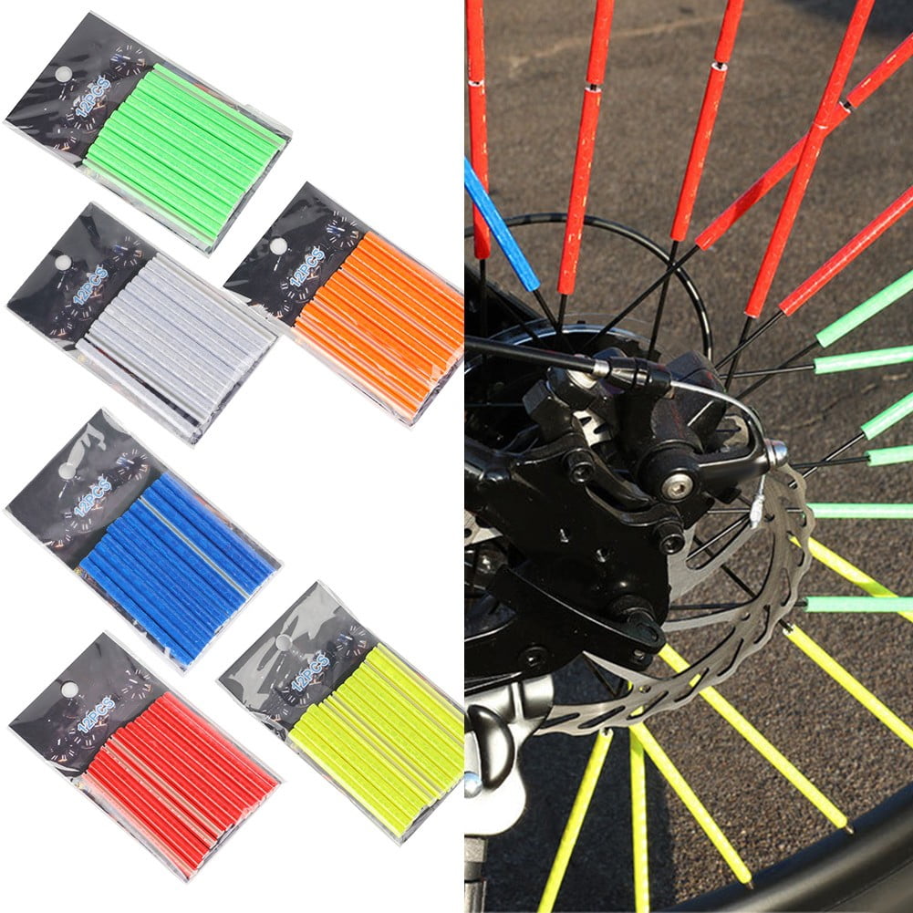 12Pcs Bicycle Wheel Spokes Reflective Sticker Tube Strip Cycling ...
