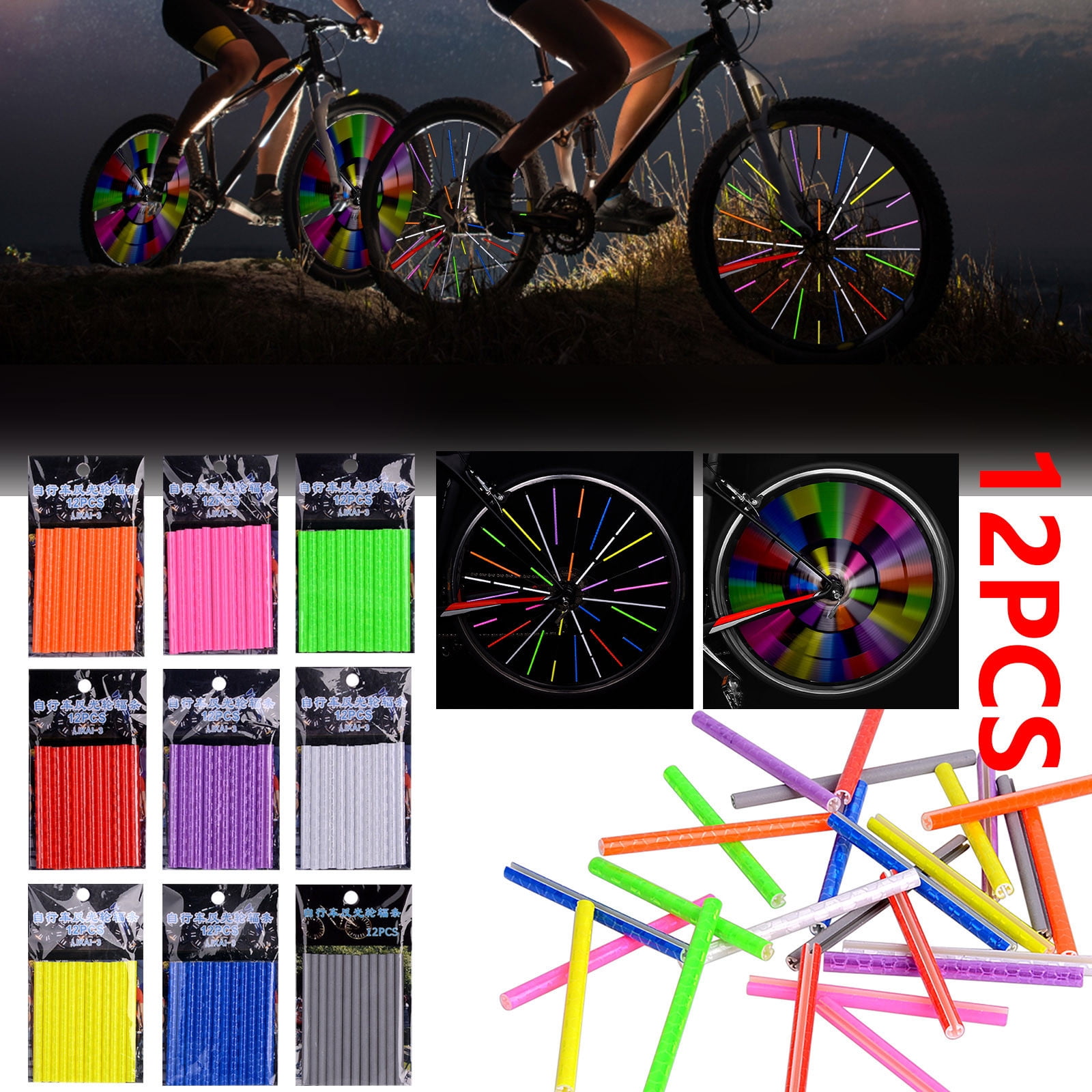 12Pcs Bike Wheel Spoke Reflective Clips - Bright Reflective Tube Strips ...