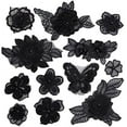 12Pcs Black 3D Floral Embroidery Applique Butterfly Flower Lace ...