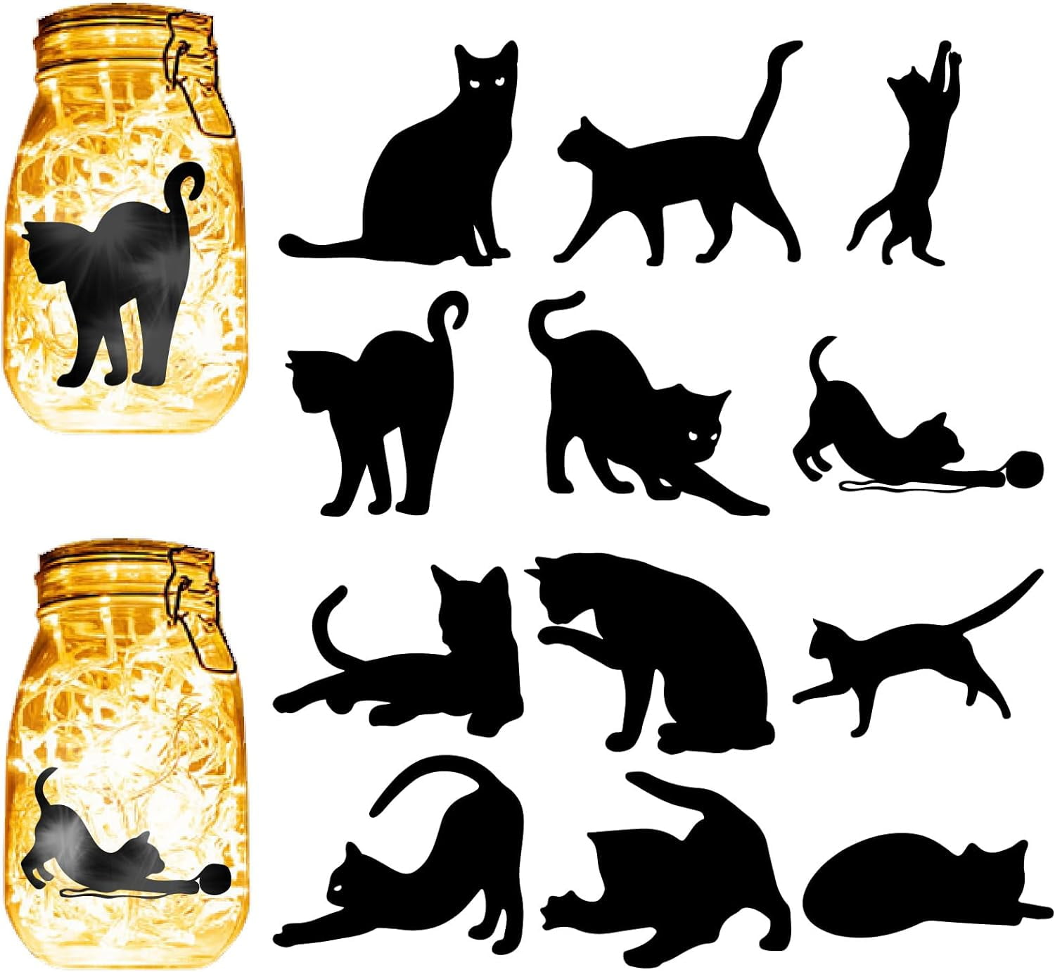 12Pcs Black Cat Silhouettes Mason Jar Decor Laser Cut Cardboard ...