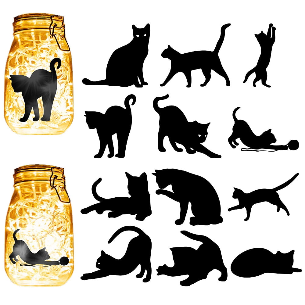 12Pcs Black Cat Silhouettes Mason Jar Decor Laser Cut Cardboard ...
