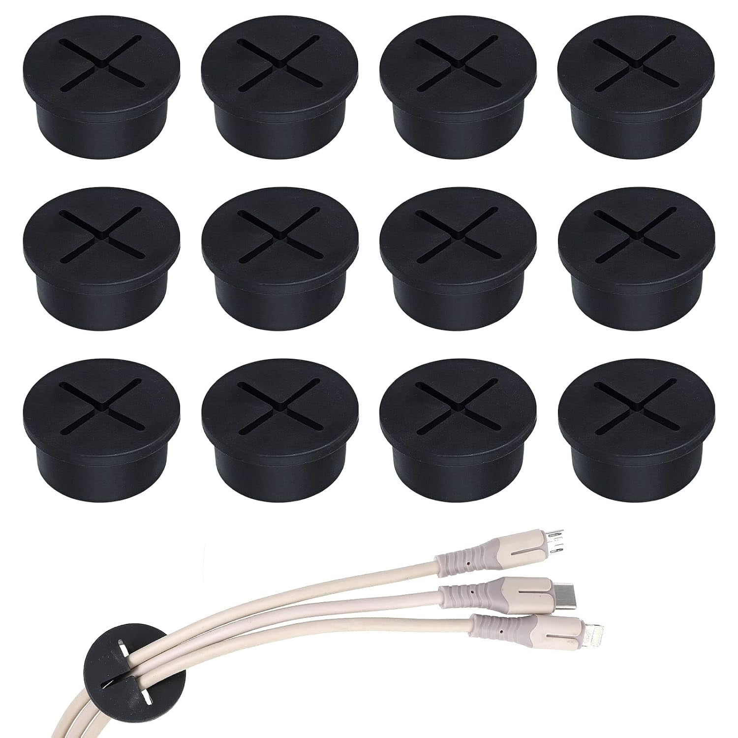 12Pcs Black Desk Grommet,1 in Desk Hole Cover for Cables Detachable ...