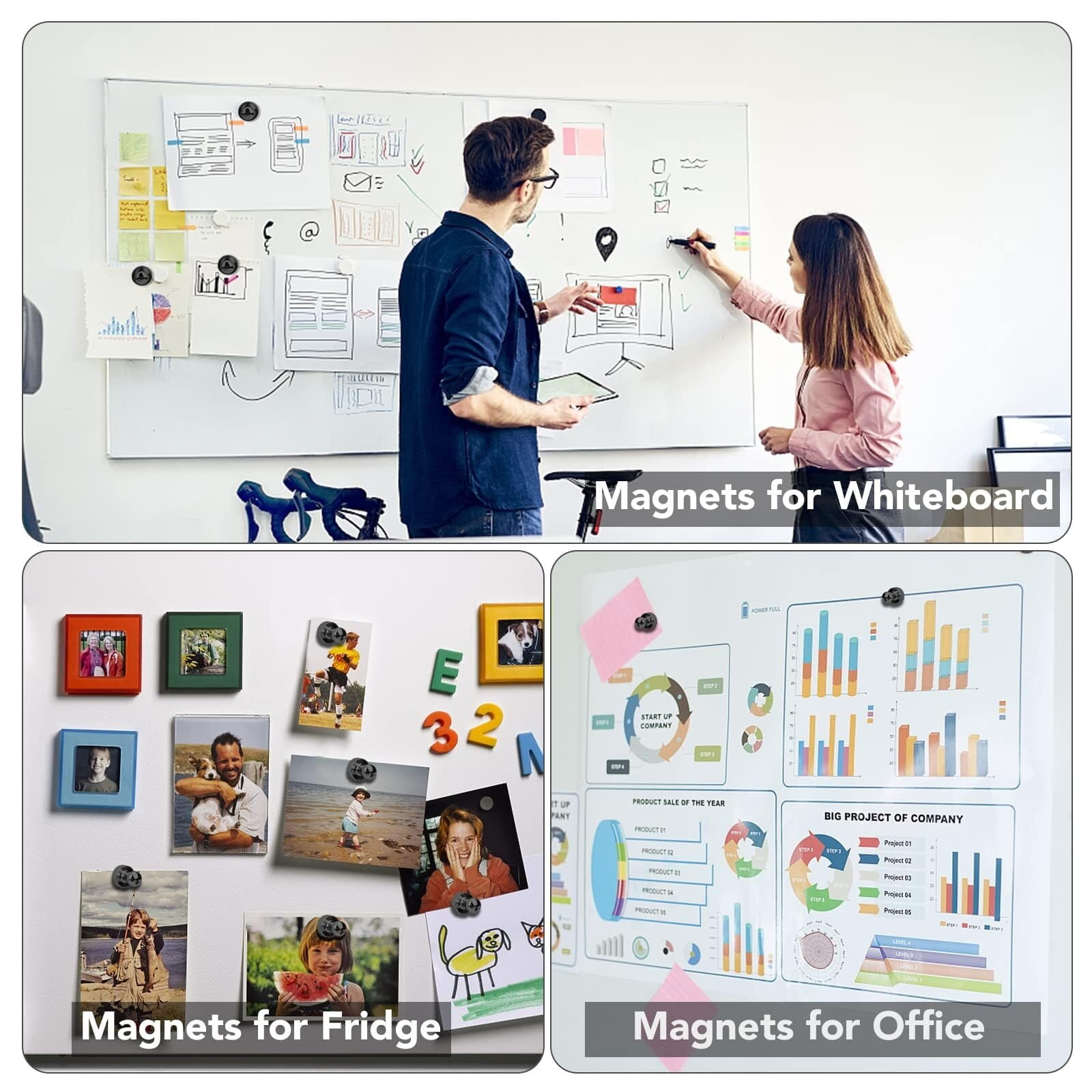 12Pcs Black Fridge Magnets, Small and Strong Magnets for Whiteboard ...