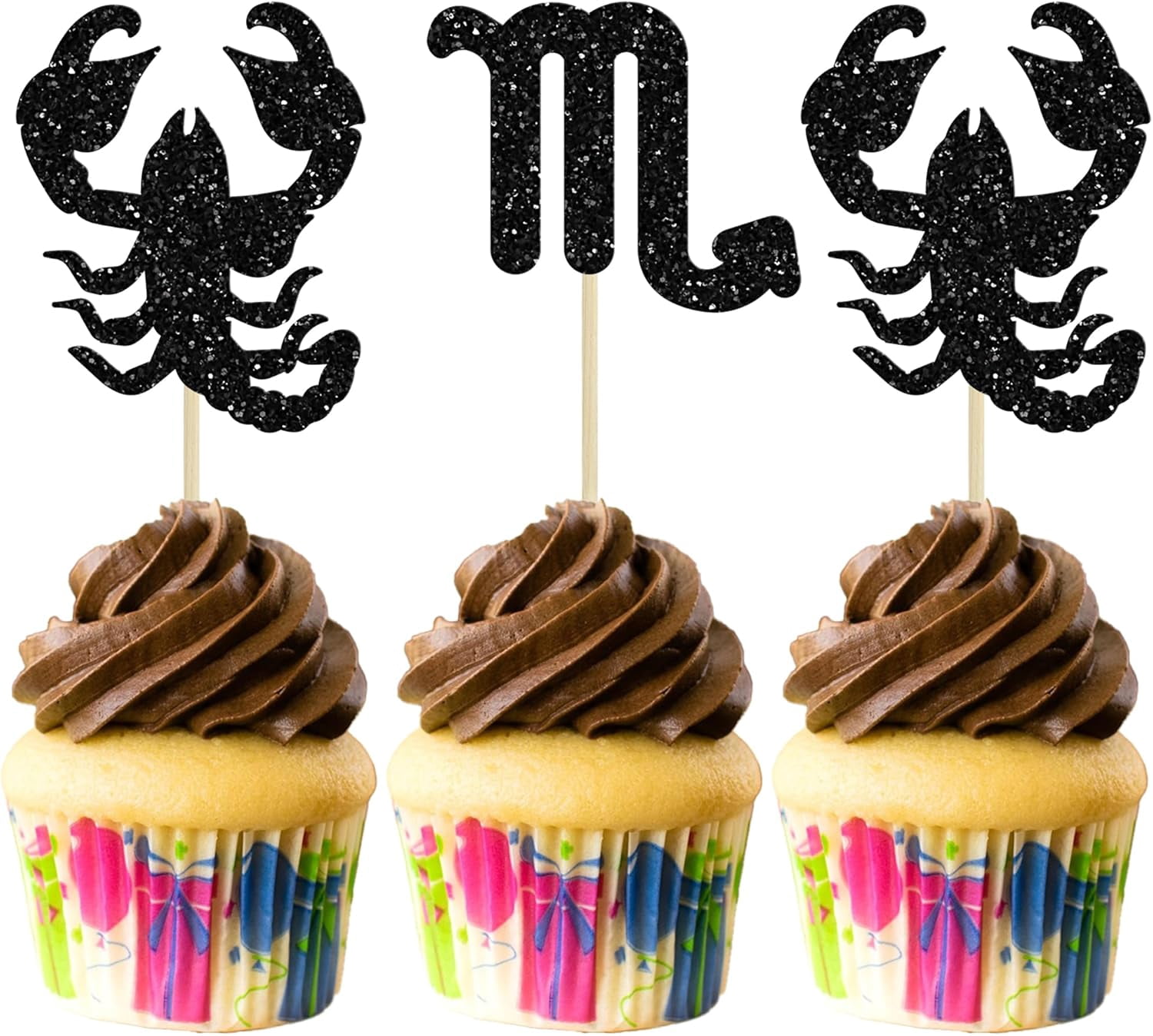 12Pcs Black Glitter Scorpio Zodiac Cupcake Toppers, Scorpion & Scorpio ...
