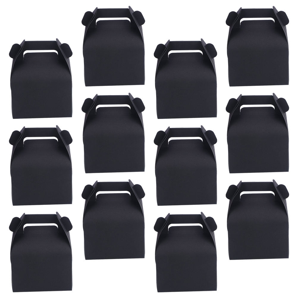 12Pcs Black Kraft Cardboard Treat Boxes with Handle for Candy Dessert ...
