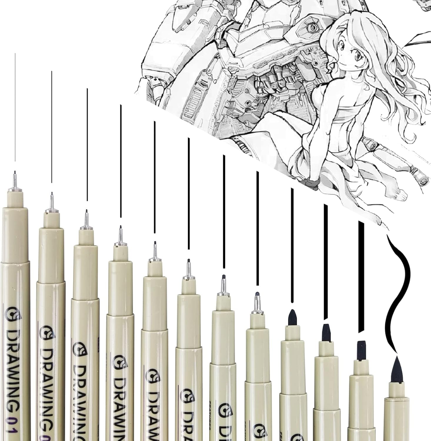 12Pcs Black Micro Pen Set, Micro Fineliner Drawing Art Pens, Fineliner ...