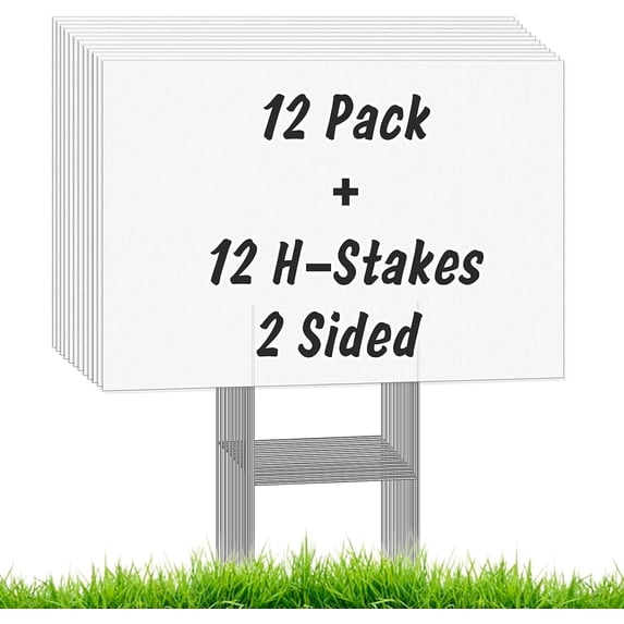 12Pcs Blank Yard Signs with Stakes, IKAYAS 17X12inch White Garden Yard ...