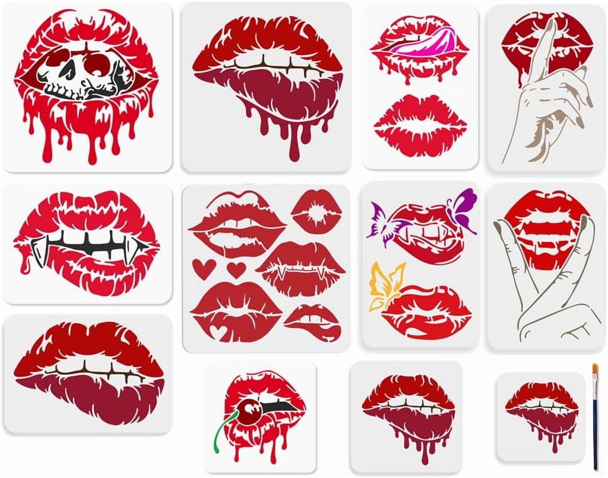 12Pcs Bleeding Red Lips Stencils Vampire Painting Stencil 5.9~11.8inch ...