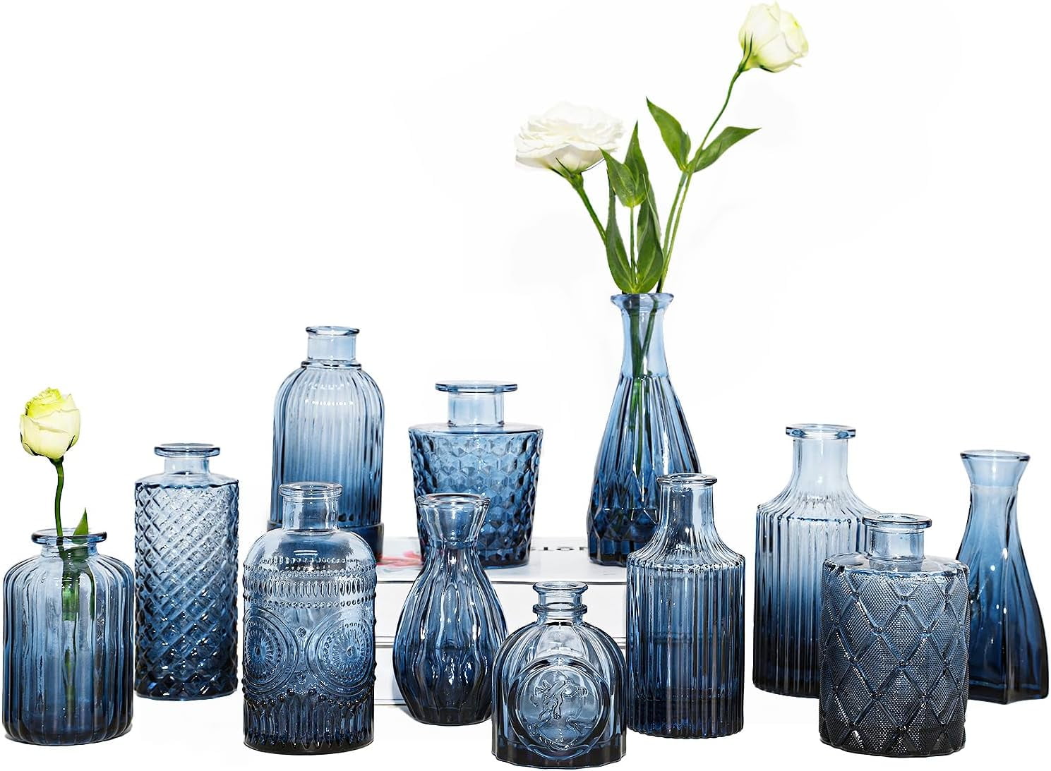 12Pcs Blue Glass Bud Vases Set, Small Vases for Flowers, Perfect for ...