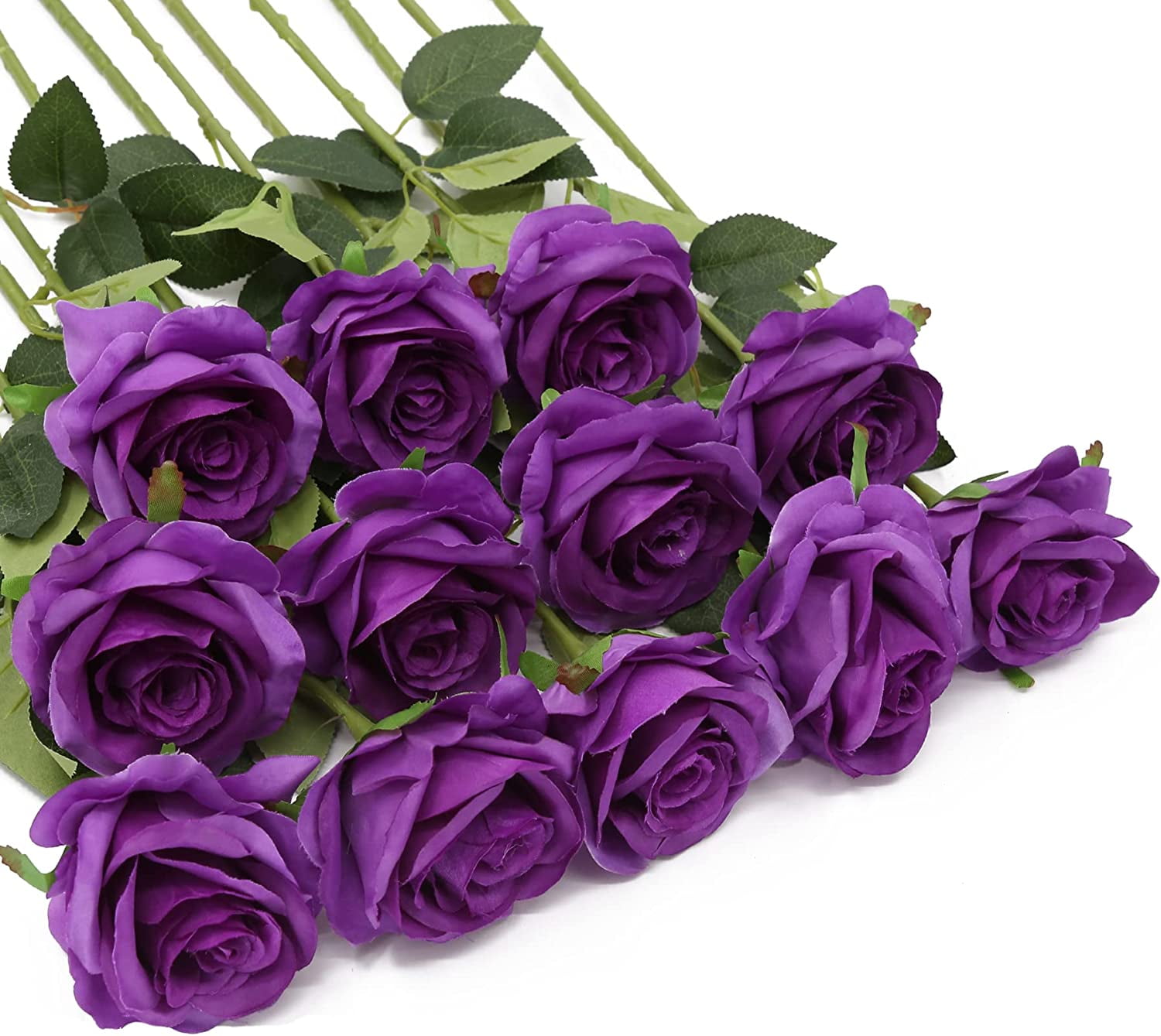 12Pcs Blue Roses Artificial Flowers Fake Silk Rose Flowers Bouquet with ...