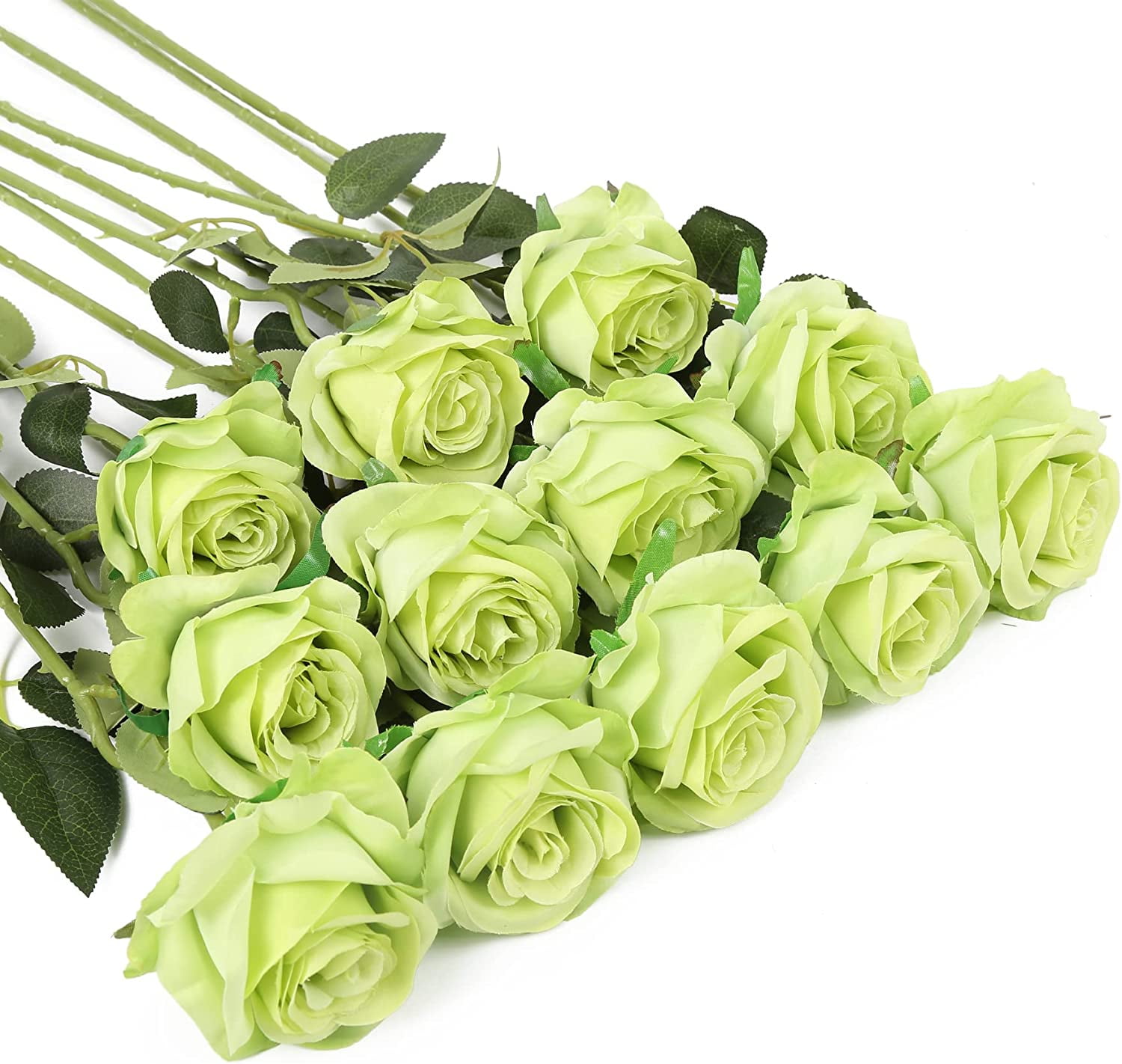 12Pcs Blue Roses Artificial Flowers Fake Silk Rose Flowers Bouquet with ...