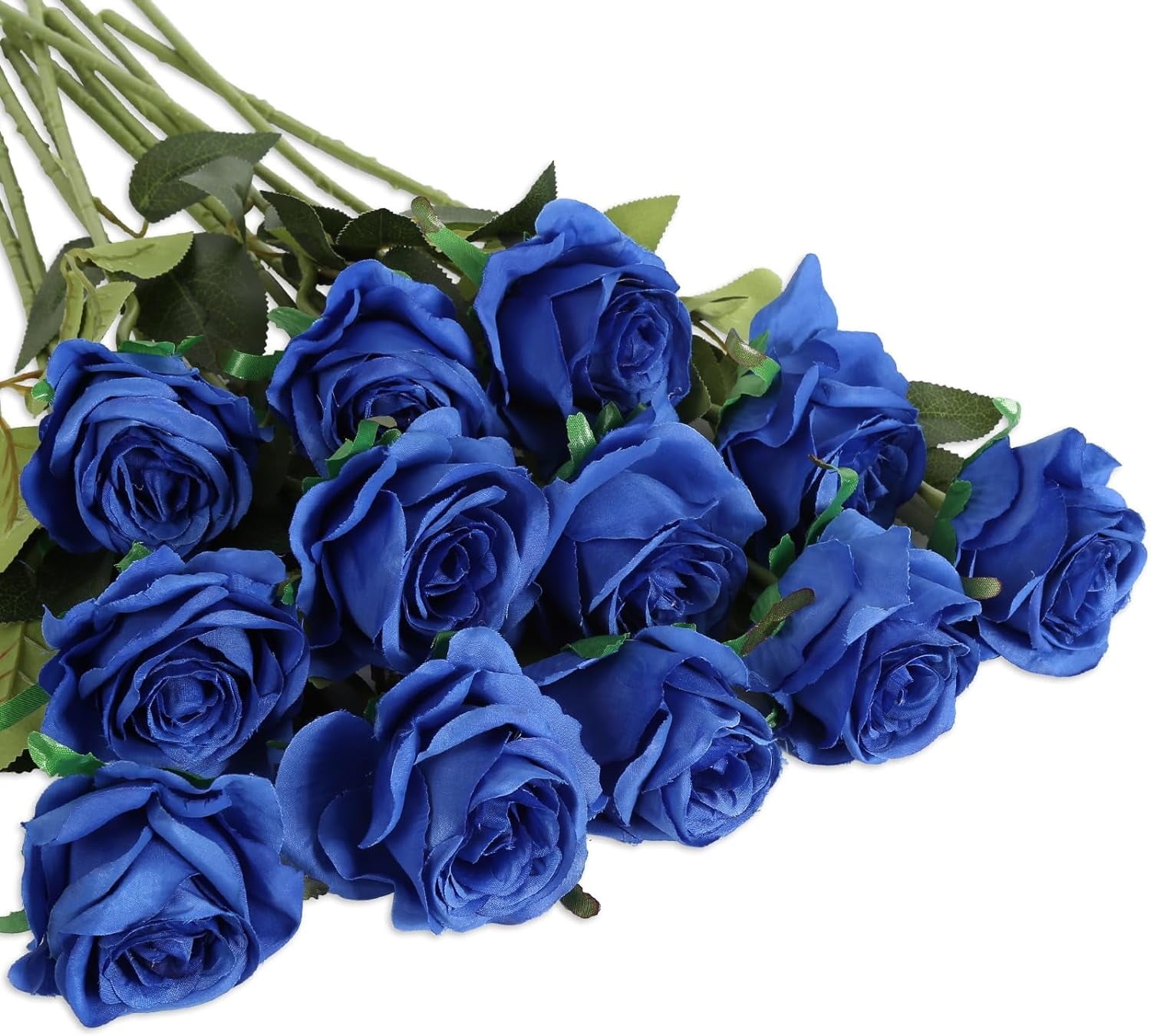 12Pcs Blue Roses Artificial Flowers Fake Silk Rose Flowers Bouquet with ...