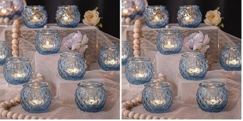 12Pcs Blue Votive Candle Holders - Round Glass Candle Holders Bulk for ...