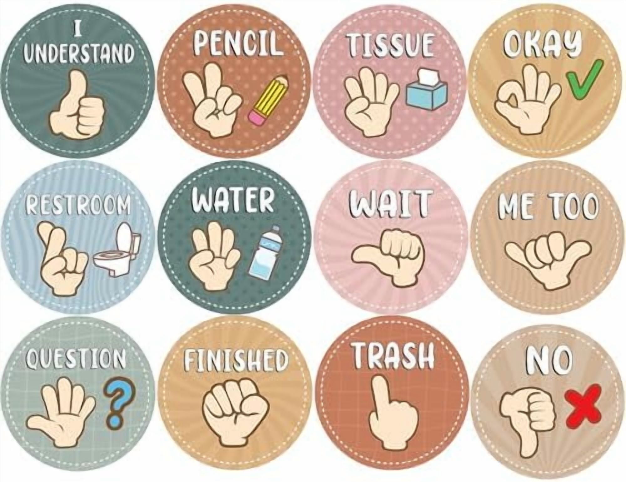 12Pcs Boho Hand Signal Posters, Sign Language Posters for Visual Cues ...