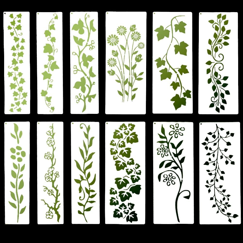 12Pcs Botanical Flower Drawing Templates Stencils Plastic PET Reusable ...
