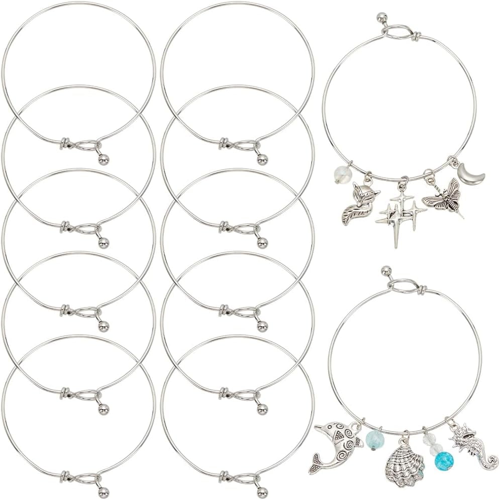 12Pcs Bracelet Bangle Open Blank Wire Bangle Charm Bracelet Silver 304 ...