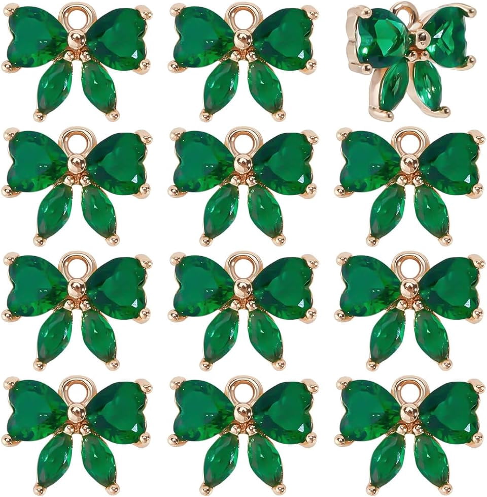 12Pcs Brass Glass Charms Butterfly Charm Light Gold Faceted Green ...