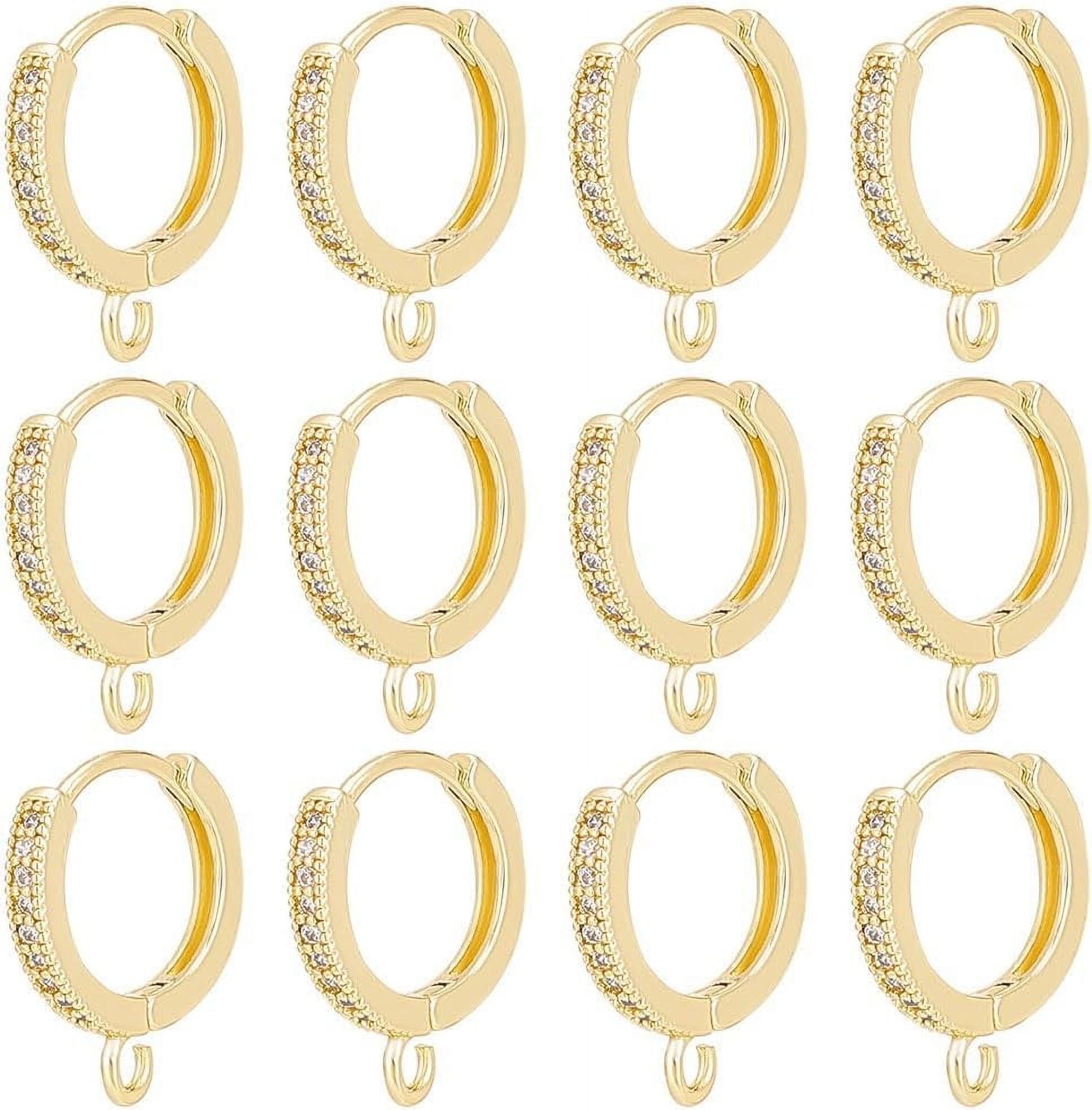 12Pcs Brass Micro Pave Clear Cubic Zirconia Hoop Earring Findings with ...