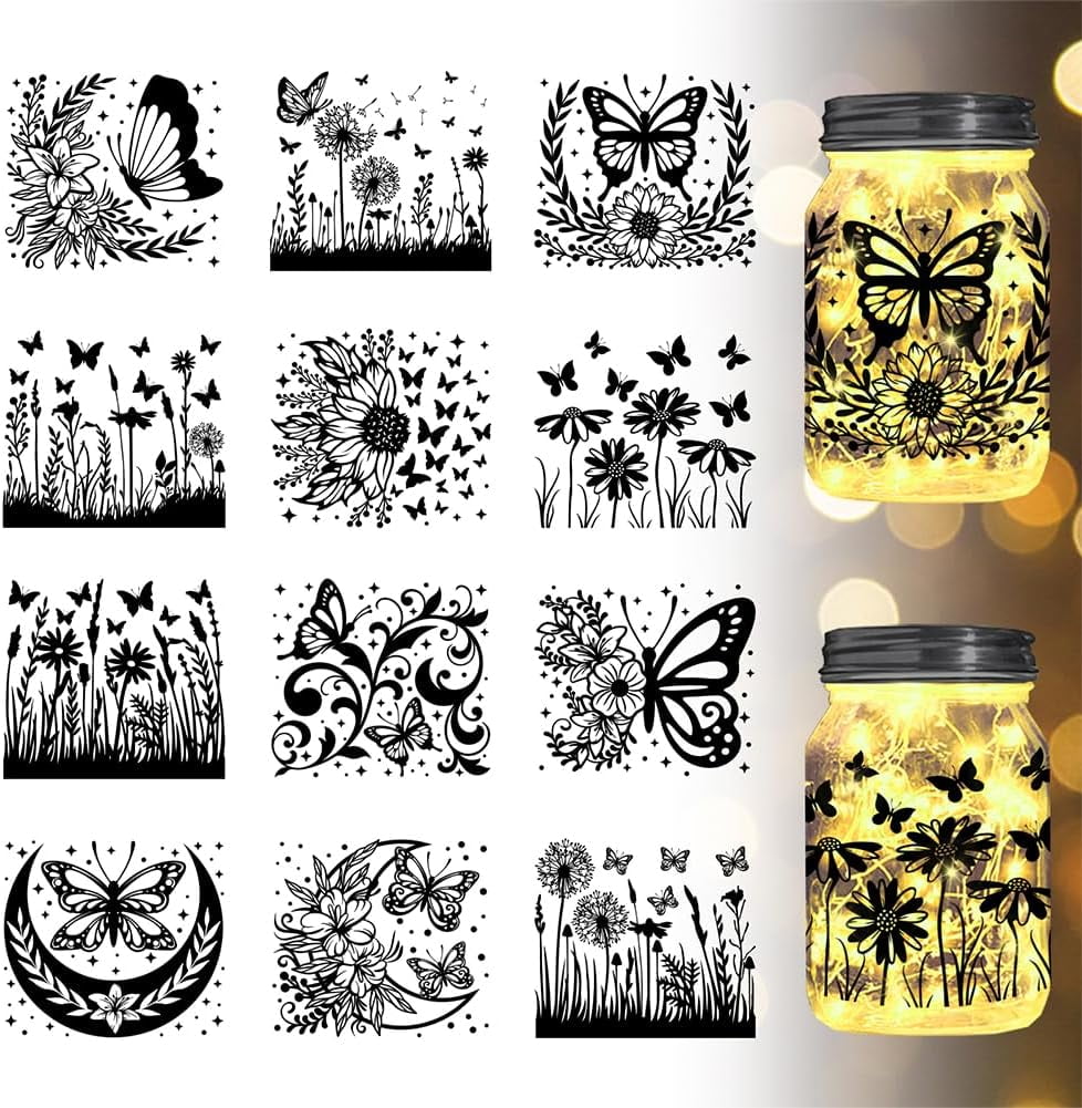 12Pcs Butterfly Cutouts Dandelion Flower Silhouettes Cutouts Lantern ...