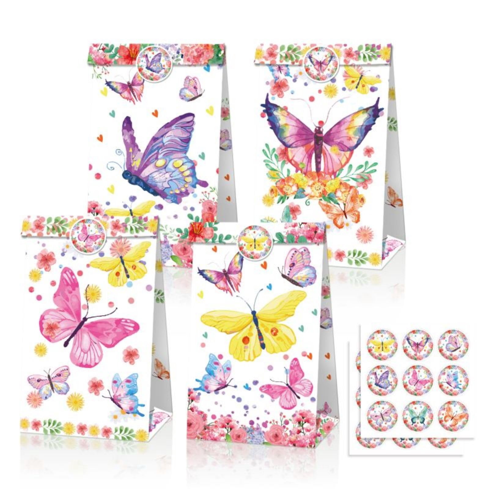 12Pcs Butterfly Party Favor Paper Bags with Stickers, Butterfly Goodie ...