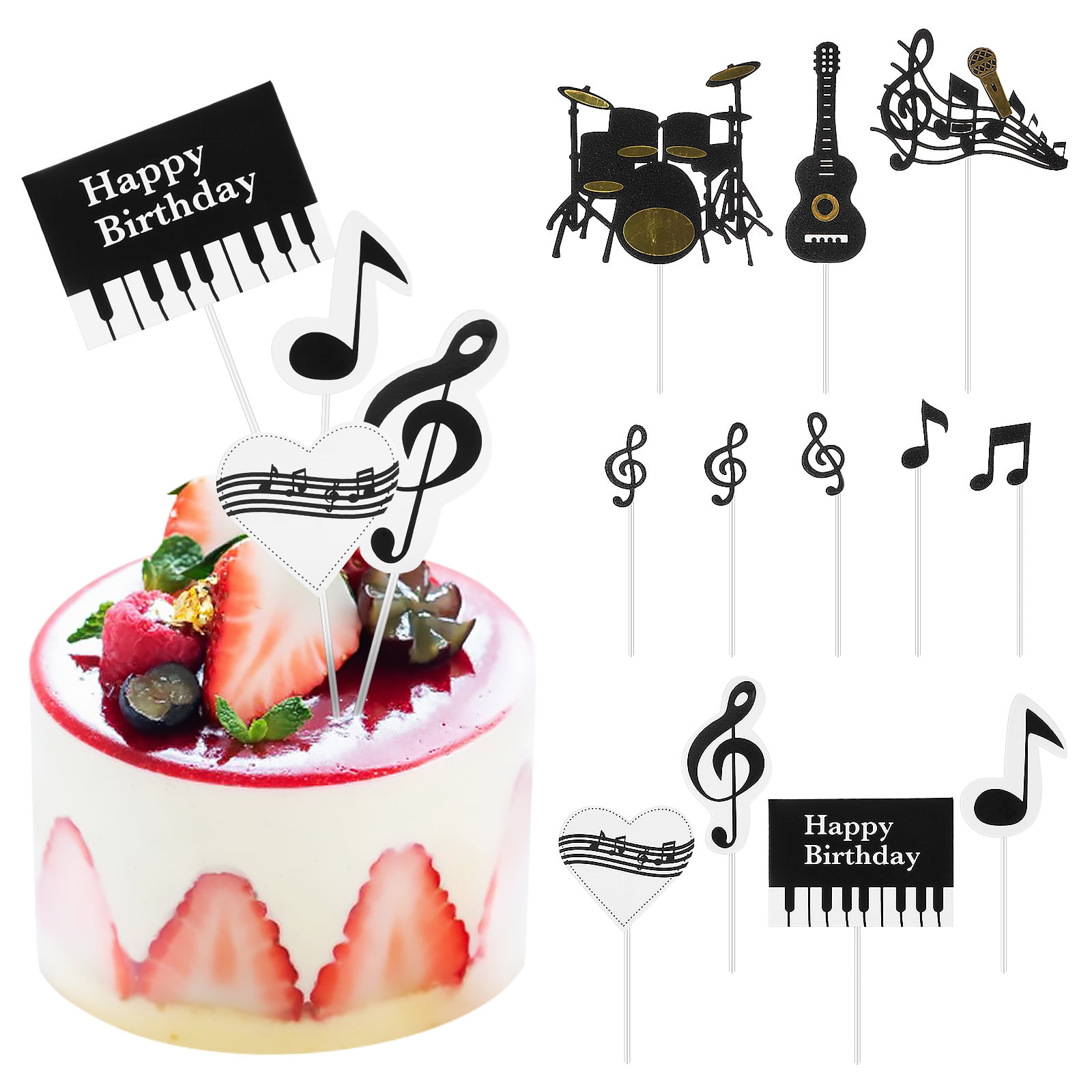 12Pcs Cake Toppers Music Notes Guitar Piano Drum Kit Musical Instrument ...