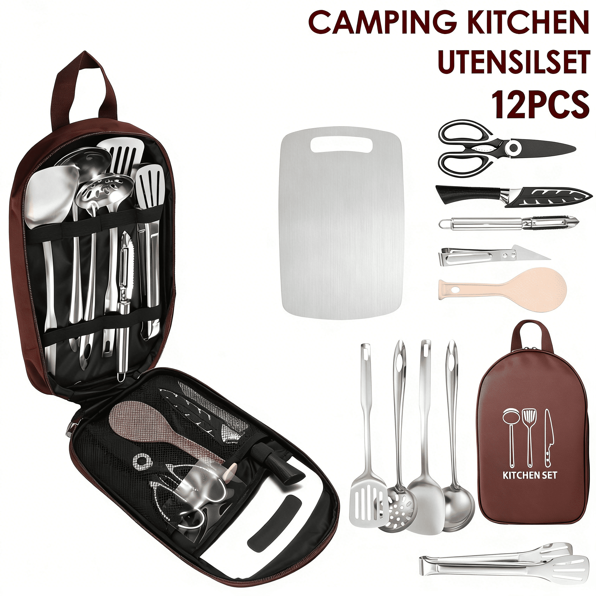 Jetcloudlive 12Pcs Camp Cooking Utensils Set Portable Camping Kitchens ...
