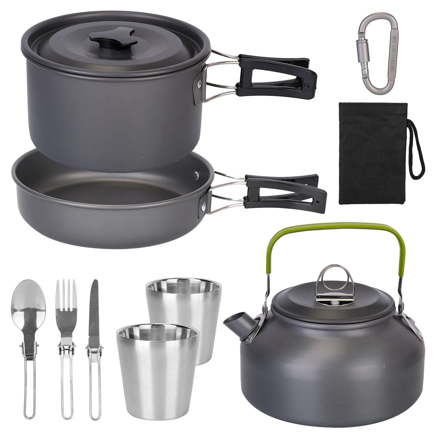 12Pcs Camping Cookware Set, Lightweight Aluminum Pot Pan Kettle Kit ...