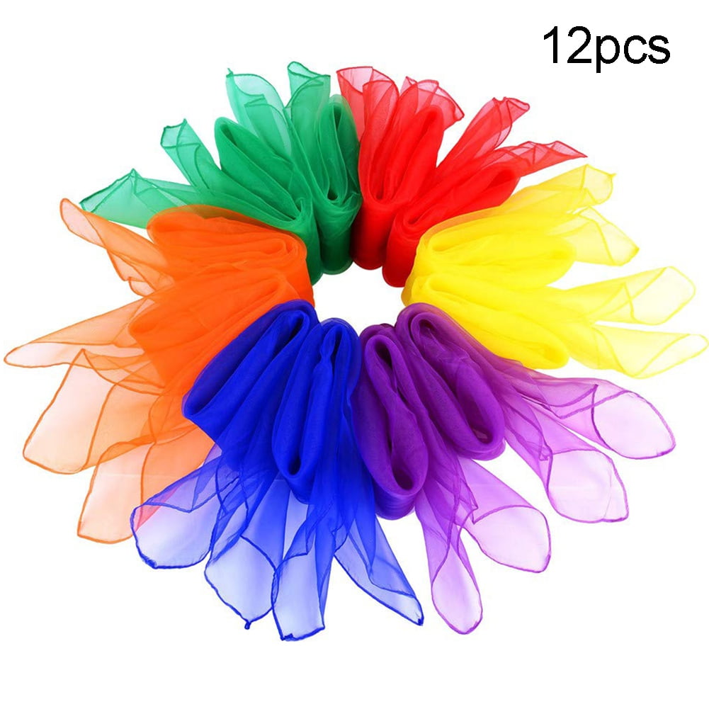 12Pcs Candy Color Square Chiffon Scarves Kids Magic Tricks Performance ...