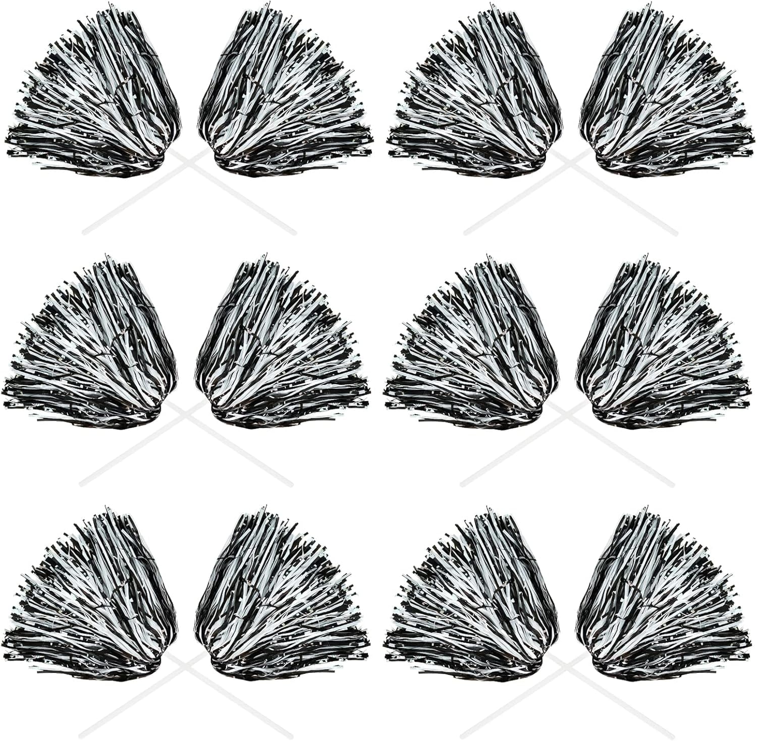 12Pcs Cheerleading Pom Poms with Long Handle, Metallic Foil Cheerleader ...