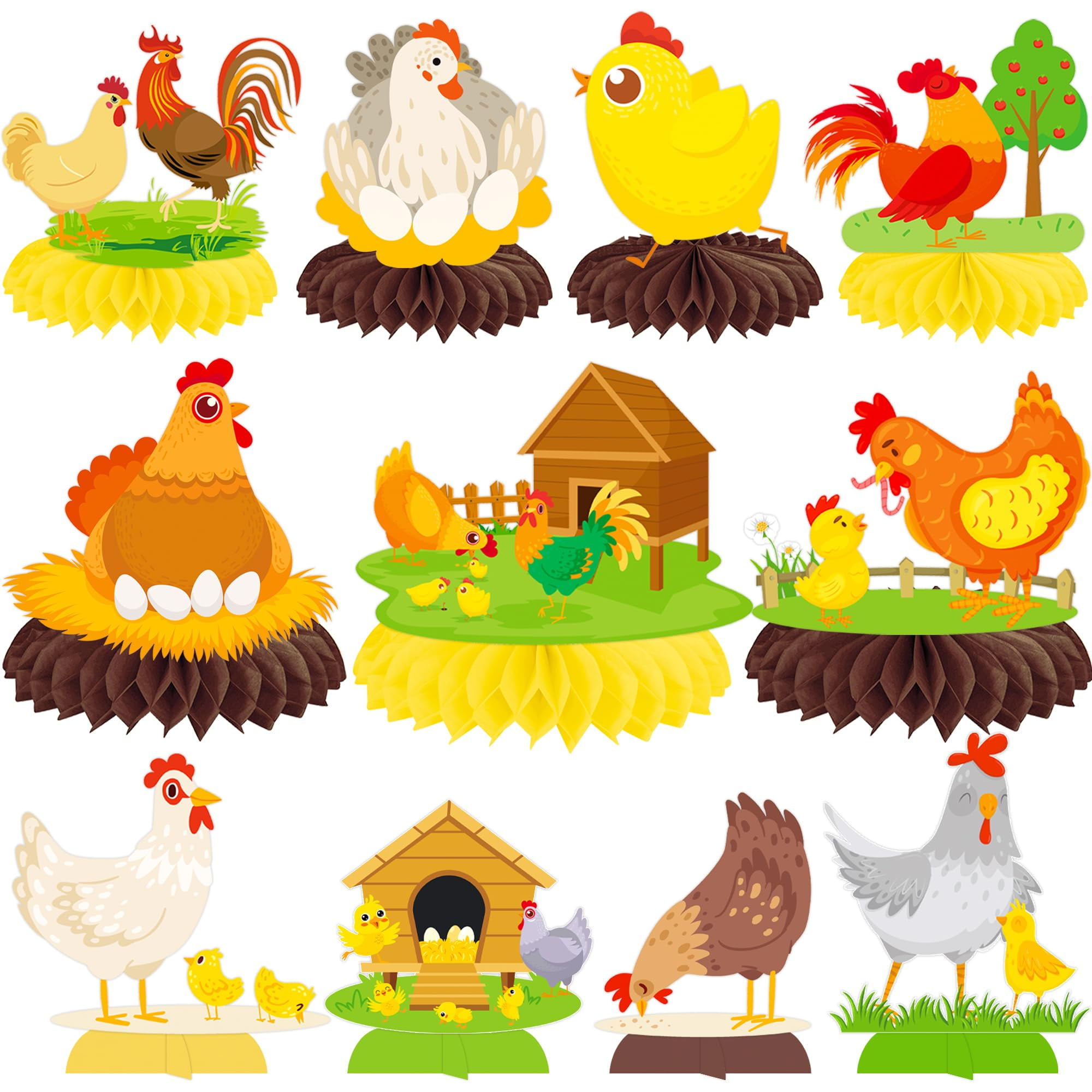 12Pcs Chicken Party Honeycomb Centerpieces Farm Chicken Birthday ...