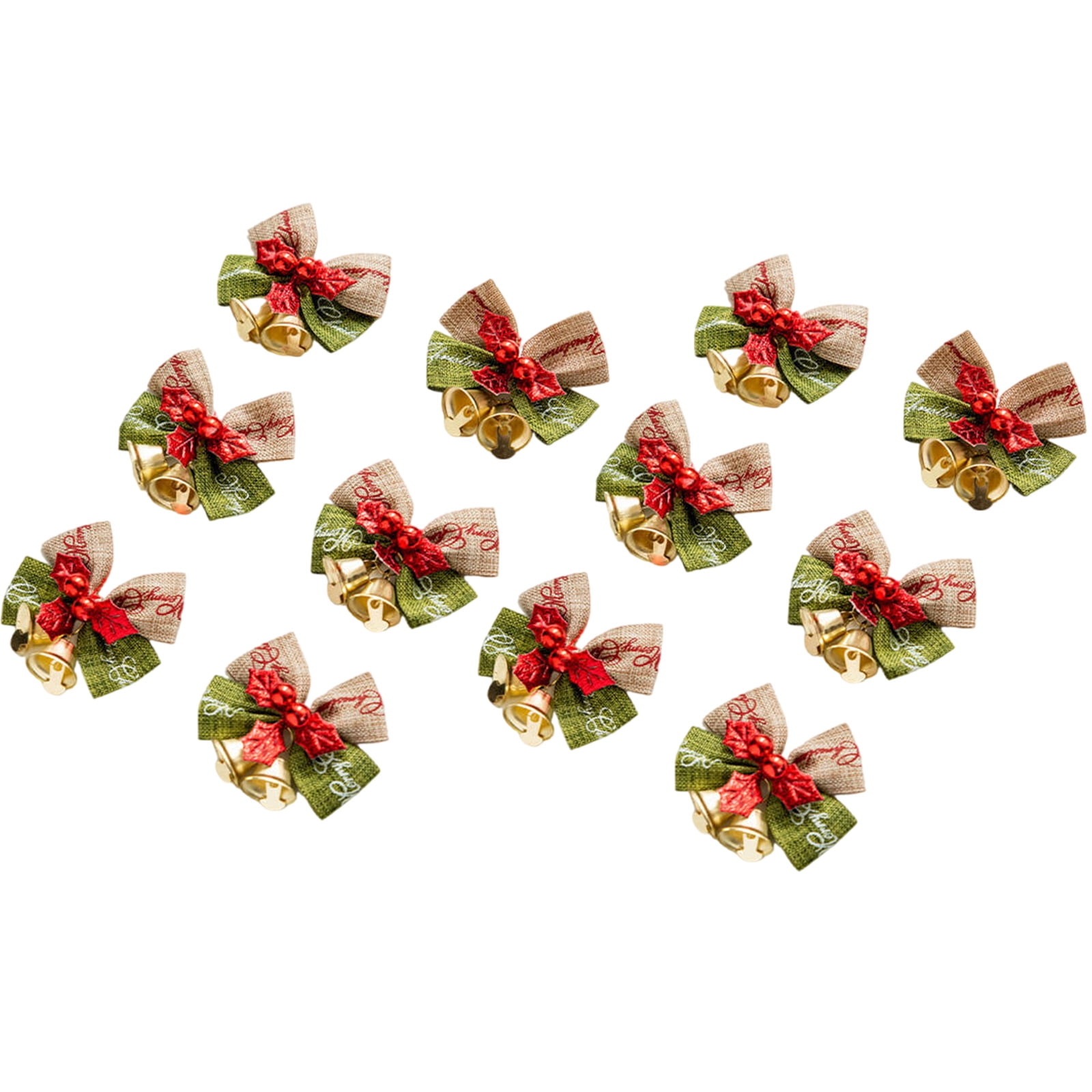 12Pcs Christmas Bows with Bells Burlap Bows Ornaments for Christmas ...