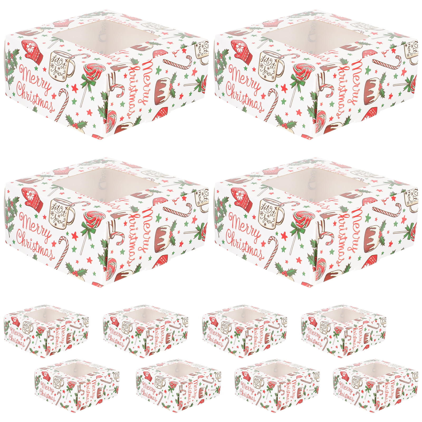 12Pcs Christmas Cake Box Cupcake Box Candy Treat Gift Container Party ...
