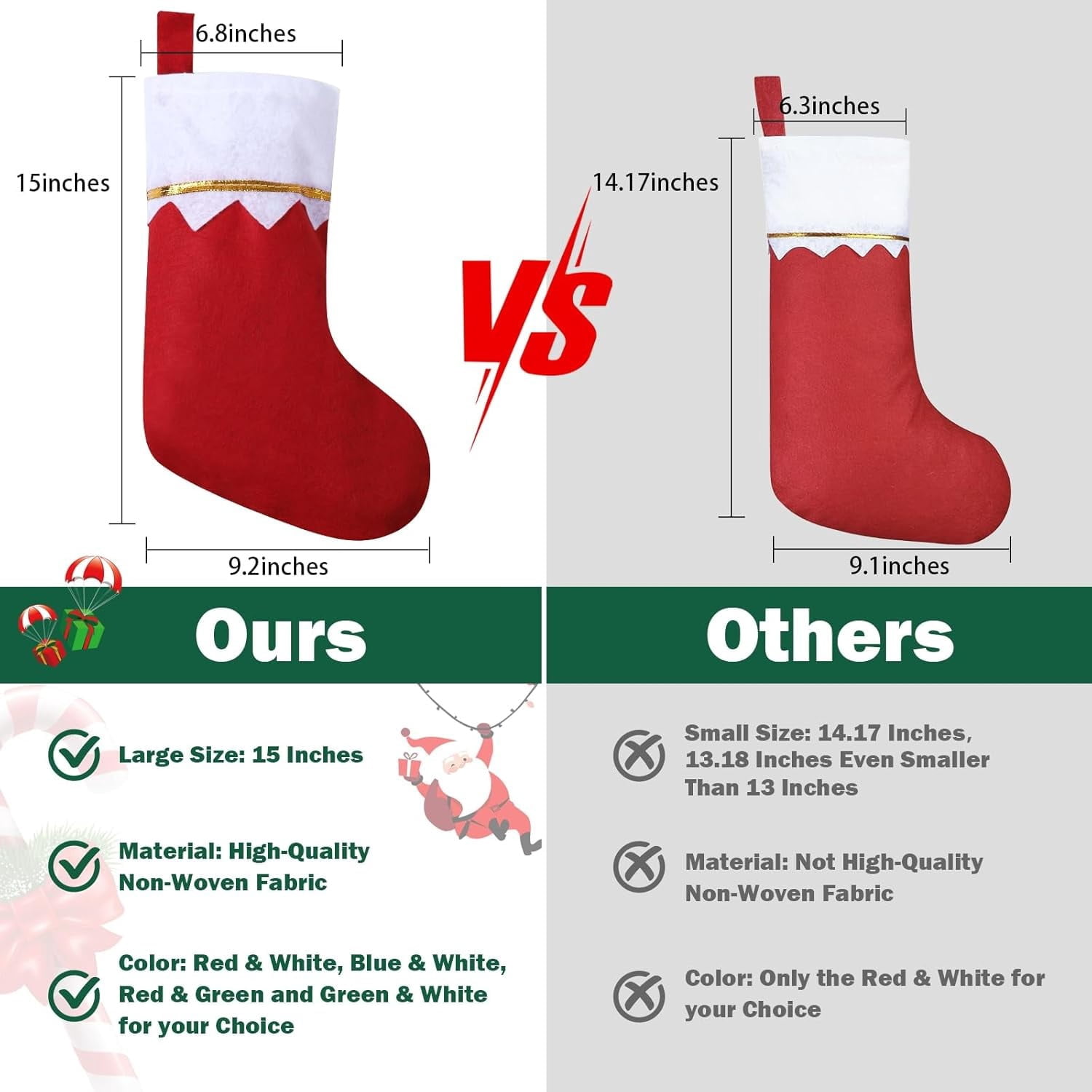 12Pcs Christmas Stockings,14'' Christmas Stockings Velvet with White ...
