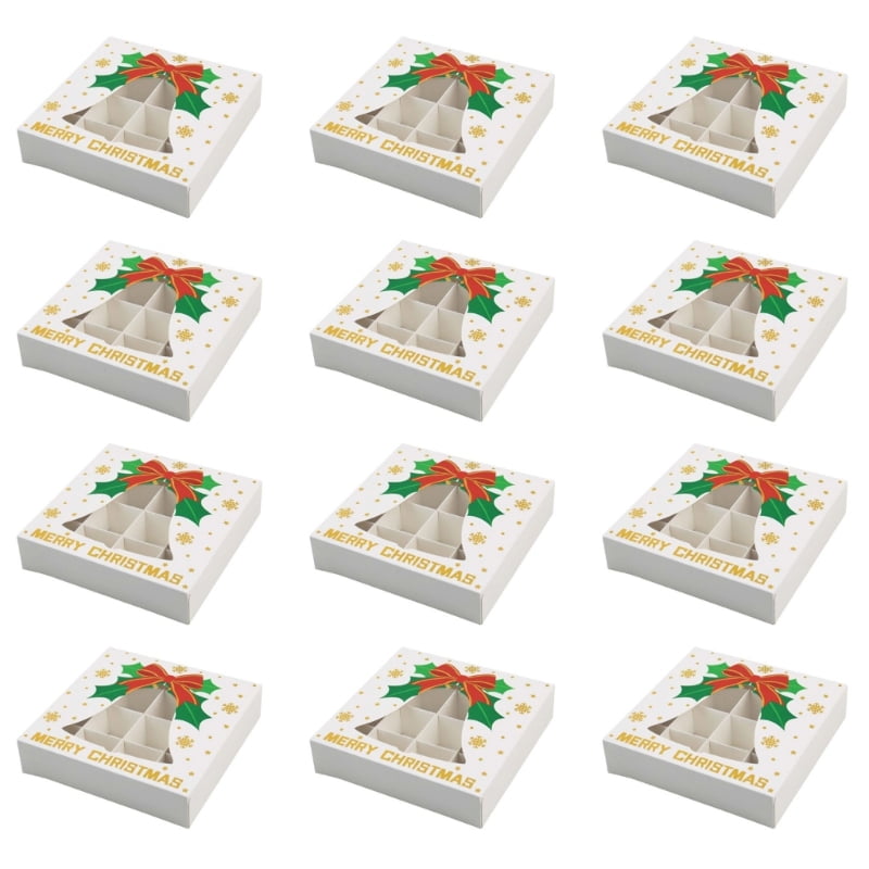 12Pcs Christmas Themed Chocolate Packaging Box 12 Compartments Paper ...