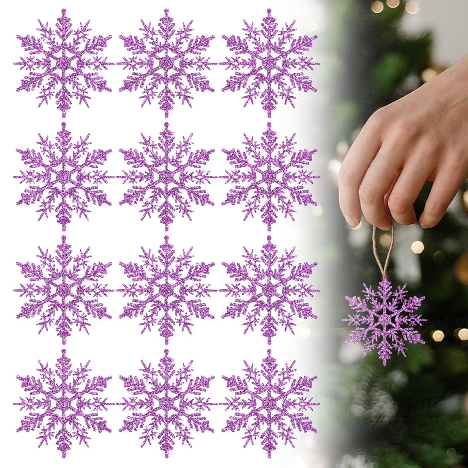 12Pcs Christmas Tree Snowflakes Decorations,Purple Snowflake Ornaments ...