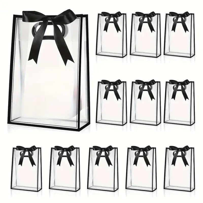12Pcs Clear Plastic Gift Bags with Handles& Bow-Transparent Gift Bags ...